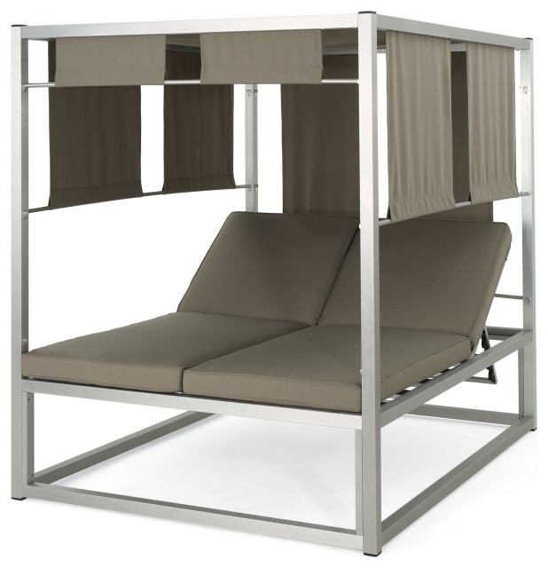 GDF Studio Amos Outdoor Aluminum Daybed With Canopy, Gray With Dark ...