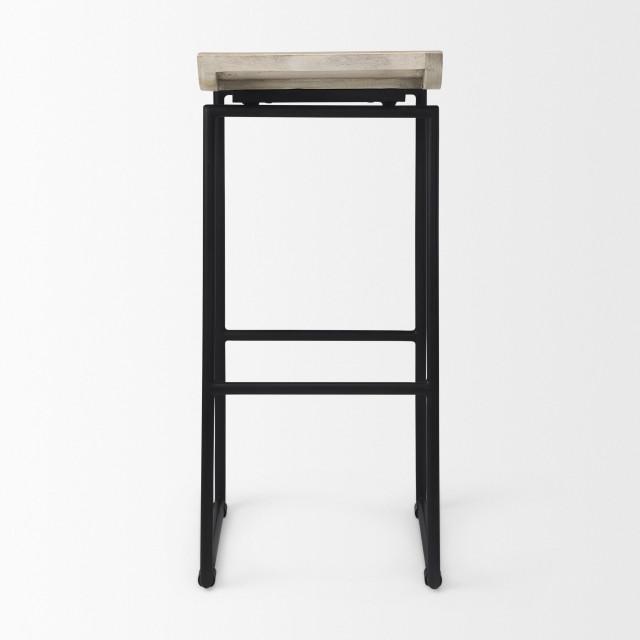 Givens Blonde Solid Wood with Black Metal Frame Bar Stool - Industrial ...
