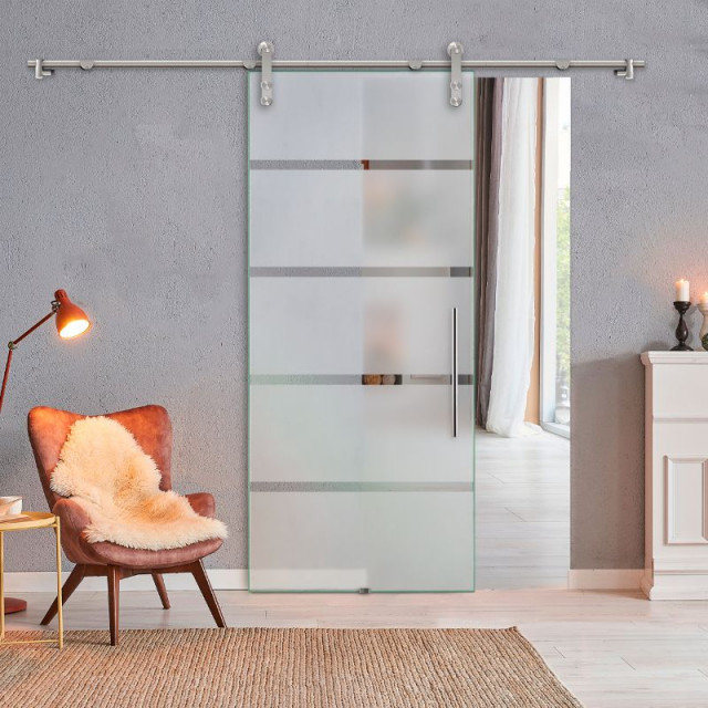 Modern Sliding Glass Barn Door With Frosted Design V1000, 48"x84 ...