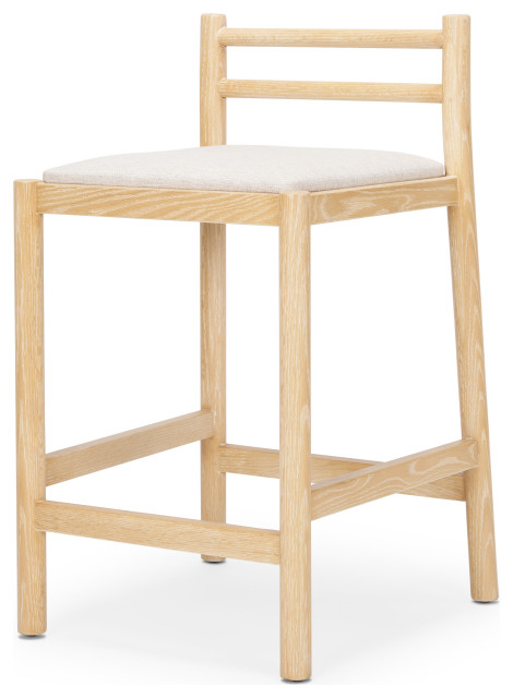 Sam Counter Stool W/ Light Brown Wood Frame and Beige Upholstered Seat ...