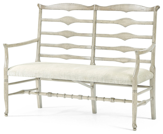 Country Ladder Back Whitewash Bench - French Country - Accent And ...