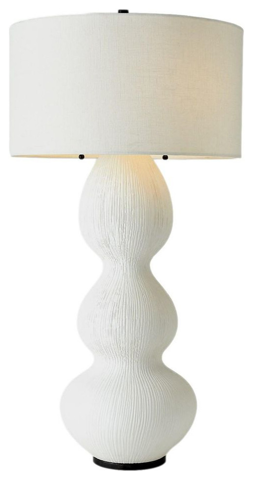 Organic Shape 38 in Curvy Ribbed Table Lamp White Ceramic Gourd Pull ...