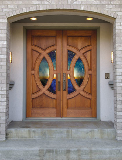 Simpson Entry Doors - Double with semi-circular glass and wood cut ...