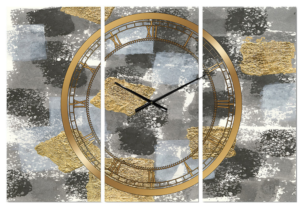 Gold Glamour Squares Ii Glam 3 Panels Metal Clock - Contemporary - Wall ...