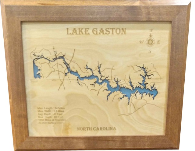 Lake Gaston, North Carolina-Wood Lake Map, Small - Contemporary - Wall ...