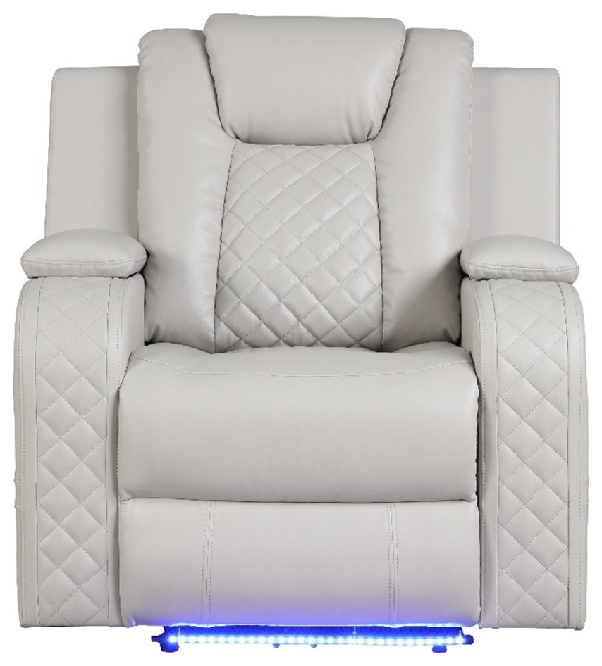 Benz LED & Power Recliner Chair Made With Faux Leather in Ice/ White ...