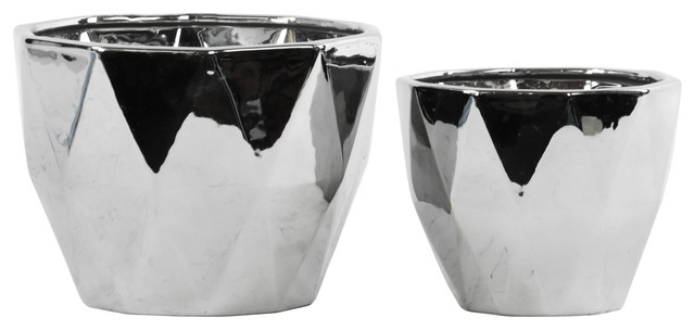 Finely Designed Ceramic Decagonal Tapered Pot, Set of 2, Silver ...