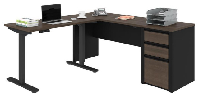 Connexion Height Adjustable L-Desk in Antigua & Black - Transitional ...