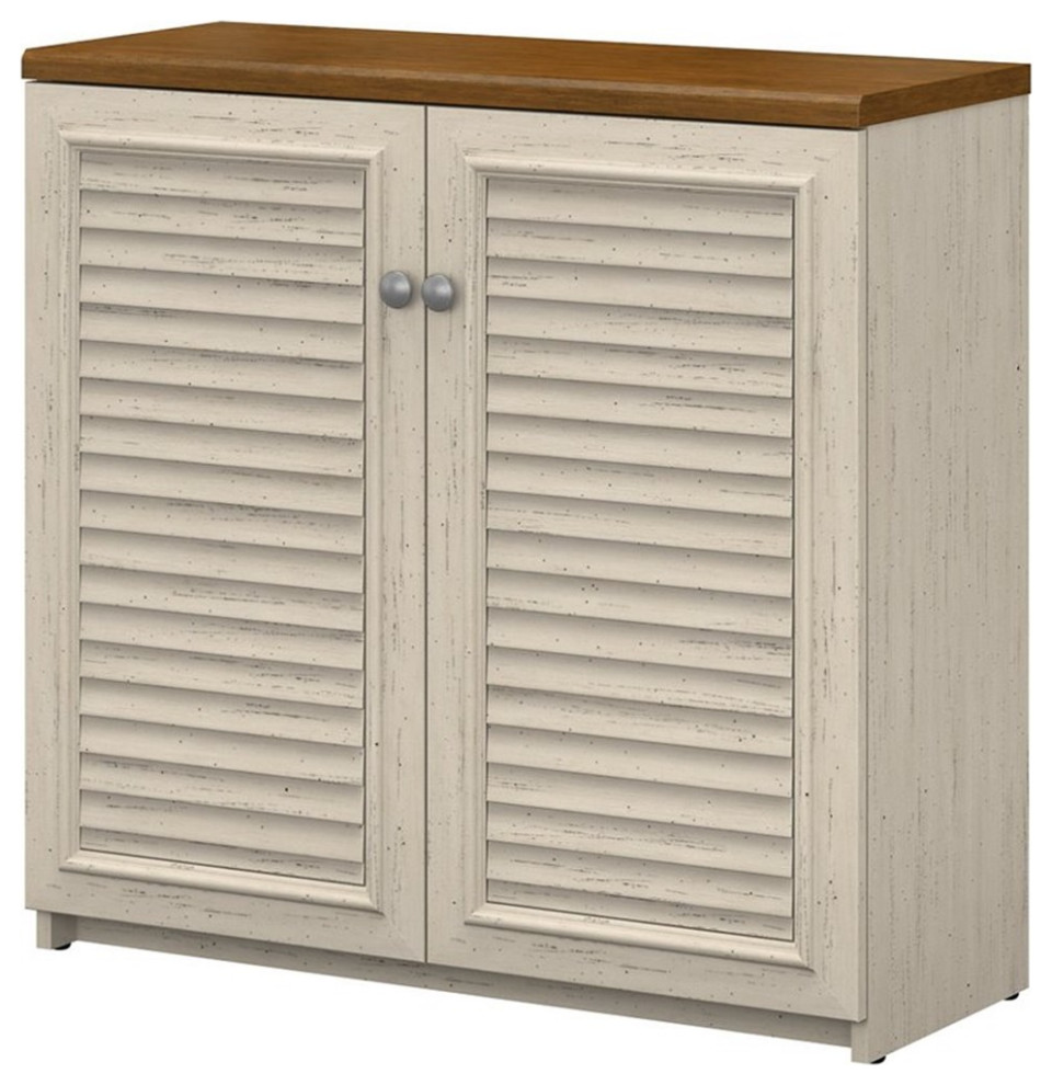 Pemberly Row Small Storage Cabinet with Doors in Antique White ...