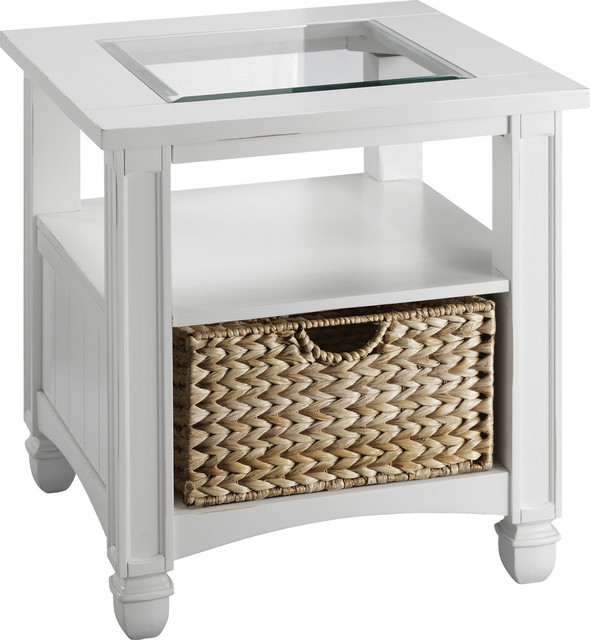 Nantucket End Table white finish and glass top - French Country - Side ...