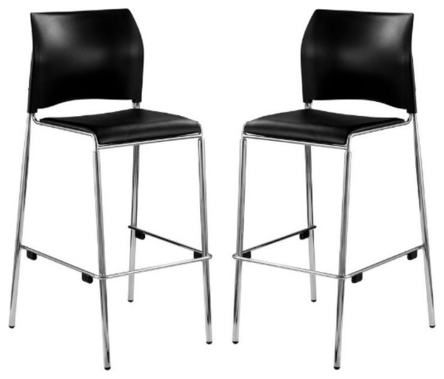 Home Square Cafetorium Series 31" Vinyl Bar Stool in Black & Chrome ...
