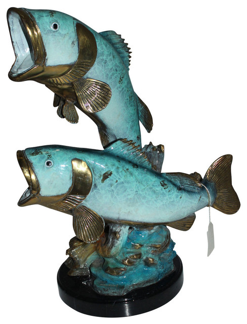 Two largemouth bass fish Bronze Statue - Size: 17"L x 10"W x 24"H ...