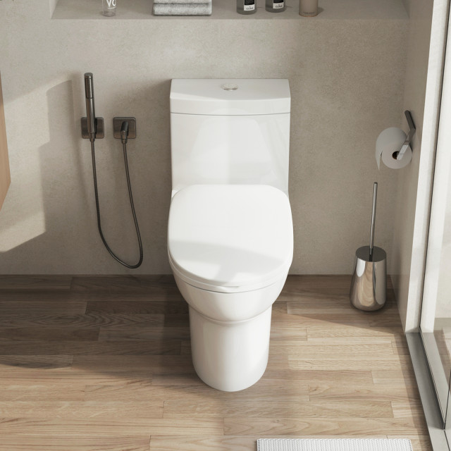 Sinber 28" One Piece Bathroom Toilet with Cotton White Finish and and ...