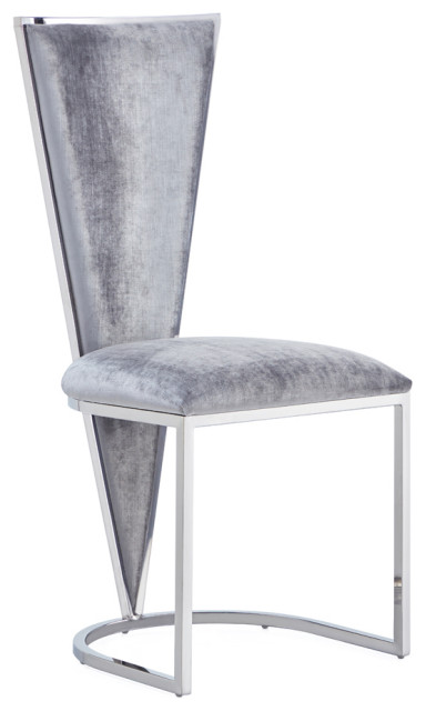 Emes Dining Chair Triangular Back Grey Velvet Upholstery - Contemporary ...