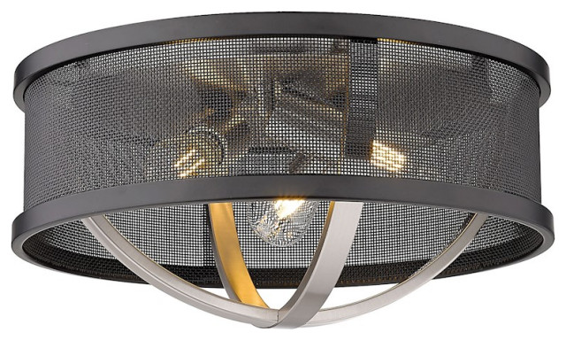 Golden Lighting Colson 3-Light Flush Mount, Pewter/Black Shade, 3167 ...
