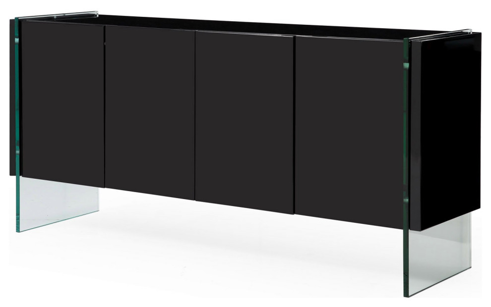 Modern Art Buffet Black Lacquer Cabinets Tempered Glass Base ...