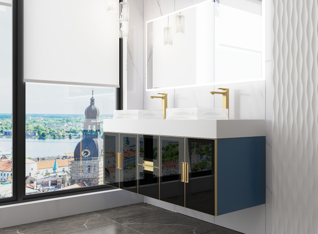 Modern Wall-Mount Vanity With Top & 15" Square Ribbed Sink, 60 ...