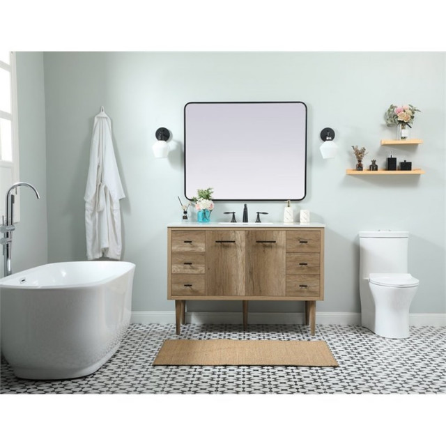 Elegant Decor Cyrus 48" Aluminum MDF Single Bathroom Vanity in Natural ...