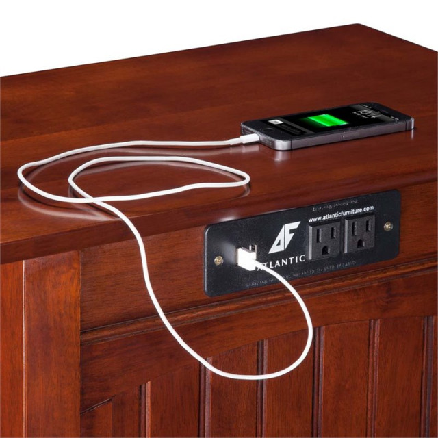 Leo & Lacey Modern Solid Wood Side Table w/ USB Charger in Walnut ...