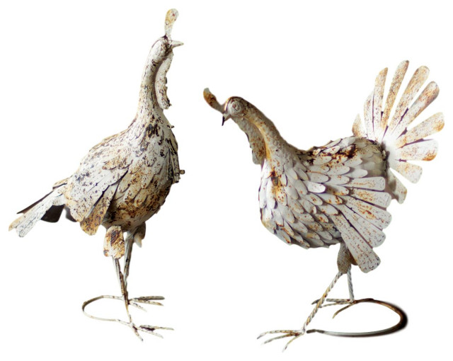 Antiqued White Decorative Turkey Statues, 2-Piece Set - Farmhouse ...