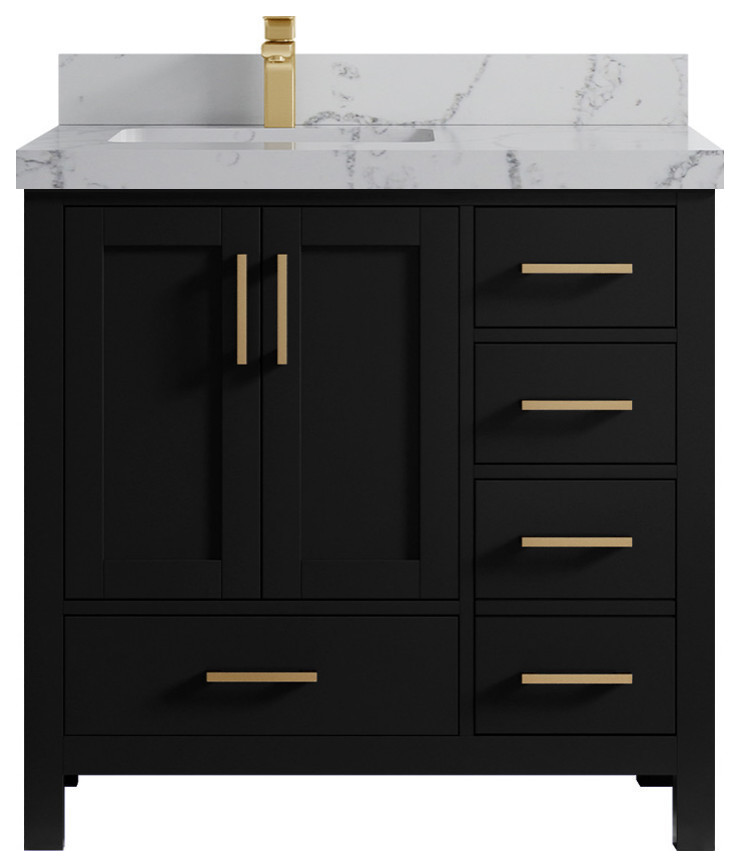 Malibu 36 Left Offset Bath Vanity in Black 2" Venatino - Transitional ...