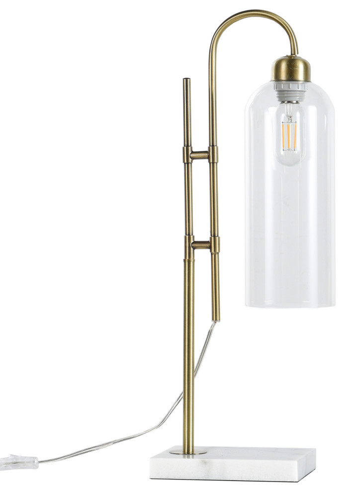 Oro Gold Table Lamp Brushed Gold Curved Design and Marbled Base Clear ...