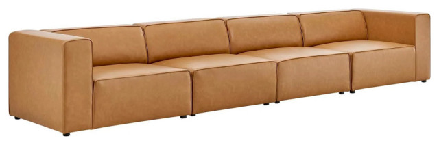 Odette Tan Vegan Leather 4-Piece Sectional Sofa - Contemporary ...