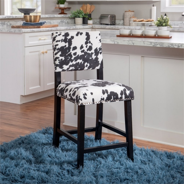 Riverbay Furniture 24" Microfiber & Wood Cow Print Counter Stool in ...