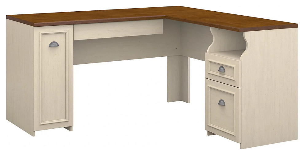 Traditional L-Shaped Desk, Vertical Storage Cabinet & Keyboard Tray ...