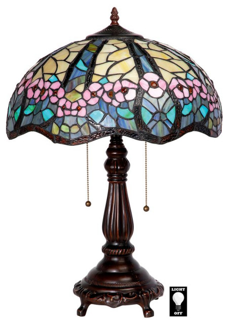 Design Toscano Pink Primrose Stained Glass Table Lamp - Victorian ...