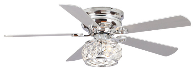 48 in Chrome Modern Low Profile Crystal Ceiling Fan with Remote and 2 ...