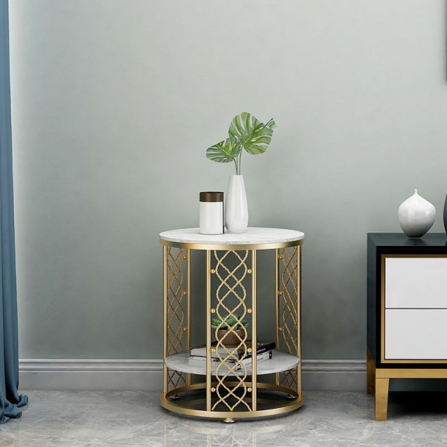 Marble Wrought Round Small Coffee Table, Dia15.7" - Contemporary ...