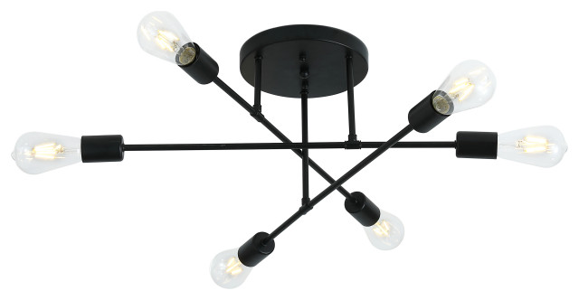 Modern Concise 6-Light Ceiling Light Sputnik Semi Flush Mount Light ...