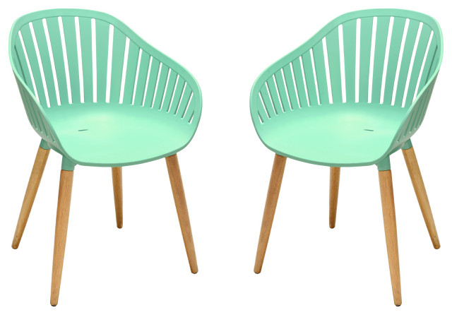Nassau Outdoor Mint Green Dining Chair with Eucalyptus Wood Legs - Set ...