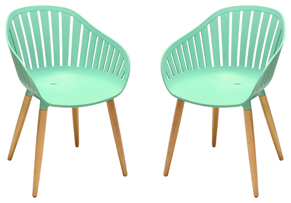 Nassau Outdoor Mint Green Dining Chair with Eucalyptus Wood Legs - Set ...
