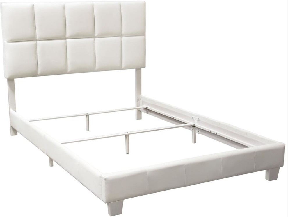 Leatherette Wooden Contemporary Full Size Bed with Grid Tufting on ...
