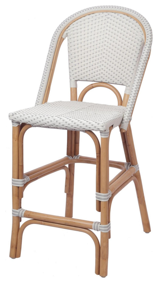 Avignon Paris Rattan Bistro Counter Stool, White/Gray - Tropical - Bar ...