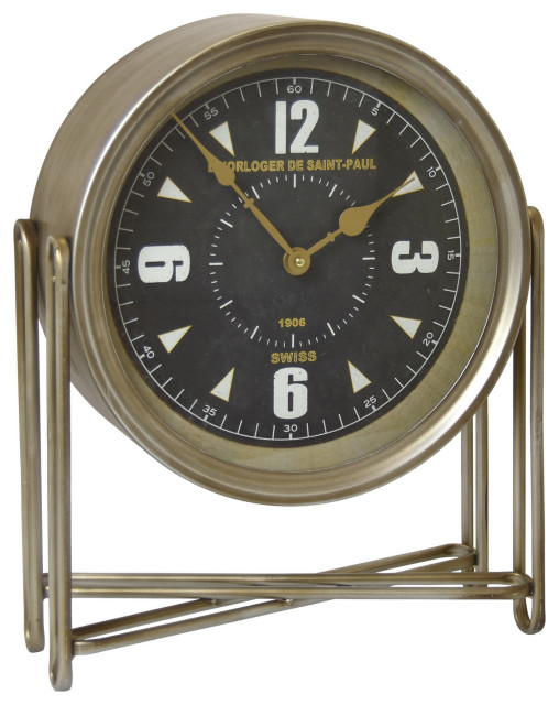 Plutus Brands Table Top Clock, Silver Metal - Transitional - Desk And ...