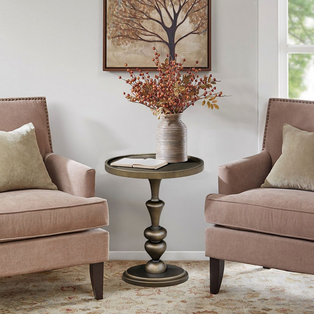 Del Mar Bronze Pedestal Round Accent Table for Small Space ...