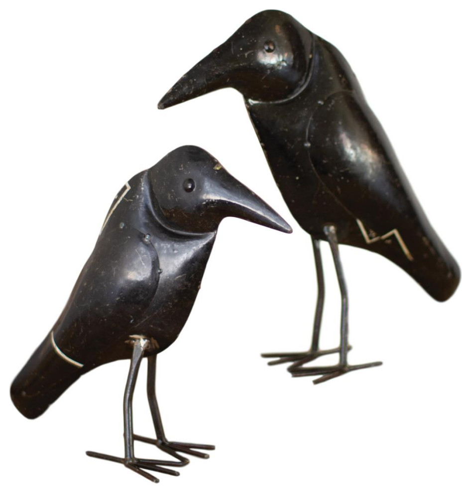 Antique Black Metal Raven Sculpture 2-Piece Set - Contemporary ...