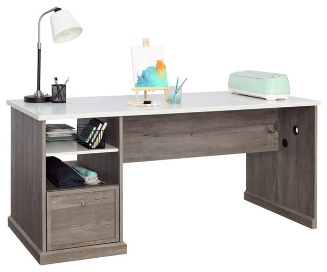 Sauder Craft Pro Engineered Wood Craft Table in Mystic Oak Finish ...