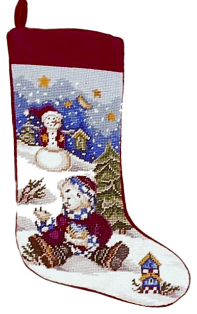 Needlepoint Hand-Embroidered Wool Stocking Christmas Gift - Traditional ...