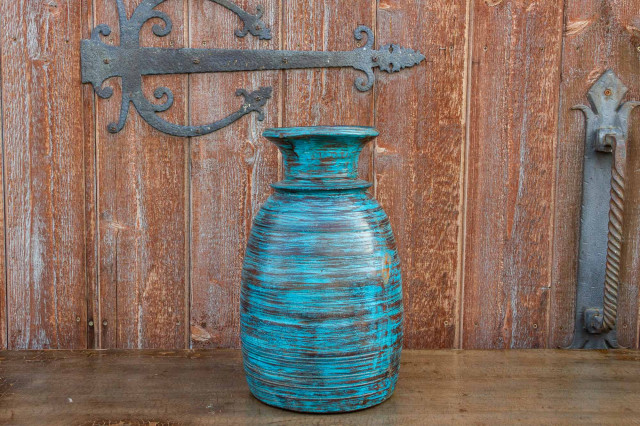 Antique Blue Indian Wooden Milk Pot - Farmhouse - Indoor Pots And ...