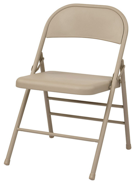 Tan Beige Folding Chair with Metal Seat and Back - Contemporary ...