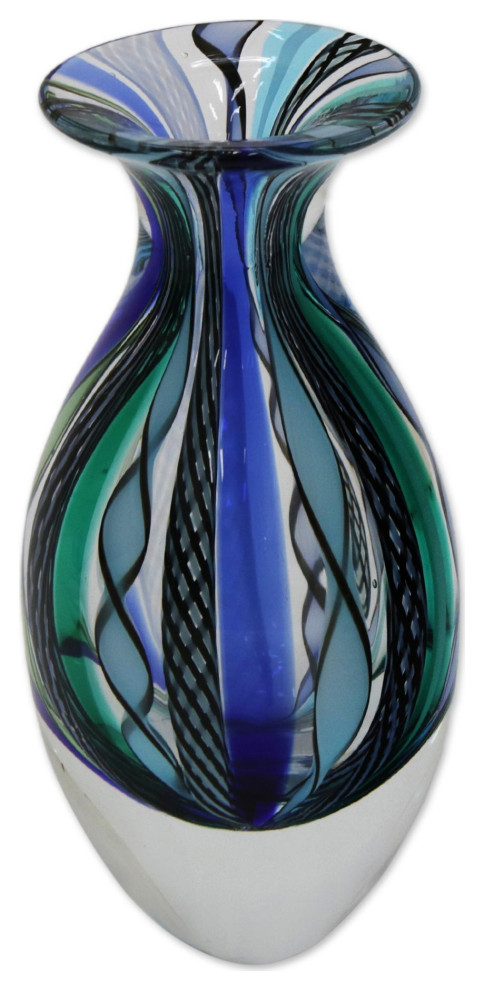 Novica Handmade Colors Of Rio Handblown Art Glass Vase - Contemporary ...
