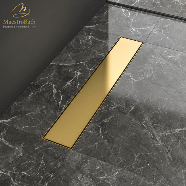 Aqua Veloce Italian Shower Linear Drain, Brushed Gold 24" linear drain ...