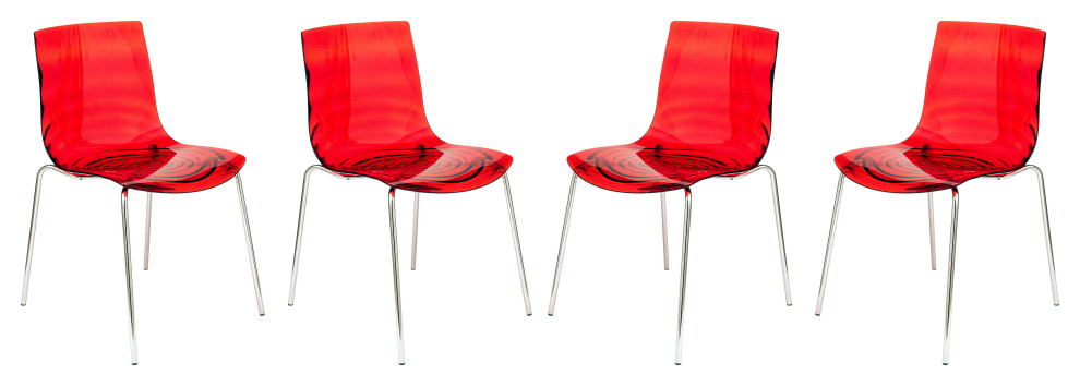 Astor Water Ripple Design Dining Chair Set of 4, Transparent Red ...