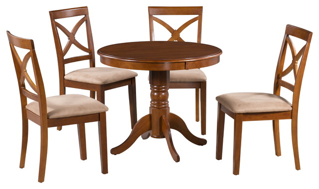 5-Piece 36" Brookline Round Dining Table and Chair Sets, Microfiber ...