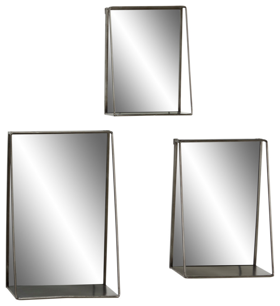 Large Industrial Black Metal Rectangular Wall Mirrors With Shelves ...