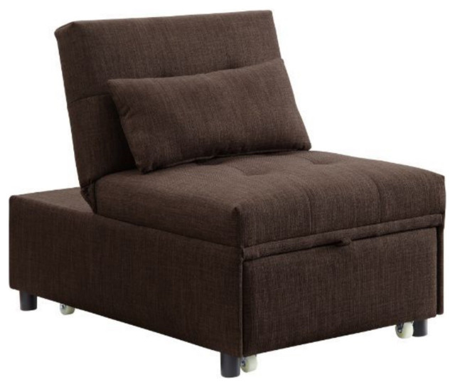 Modern Sleeper Chair, Brown Polyester Seat With Adjustable Mechanism and Pillow - Transitional ...